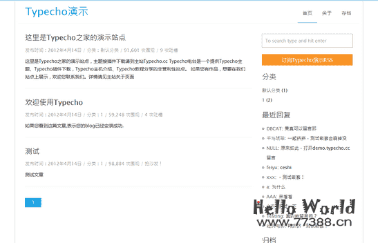 Typecho 简约主题 White-M Theme - Hello World